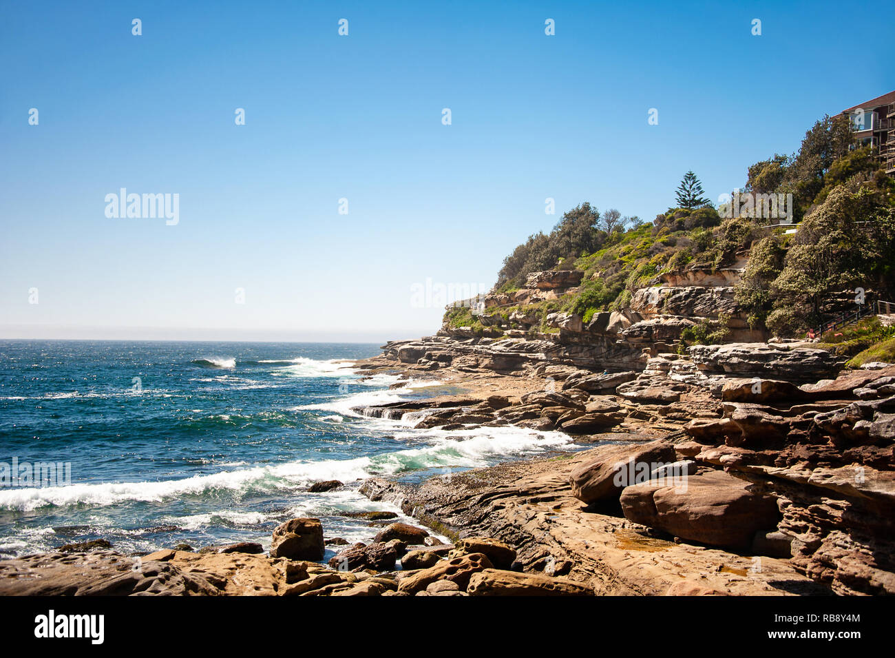Coastal scene, Sydney, New South Wales, Australia. Clourful rock ...