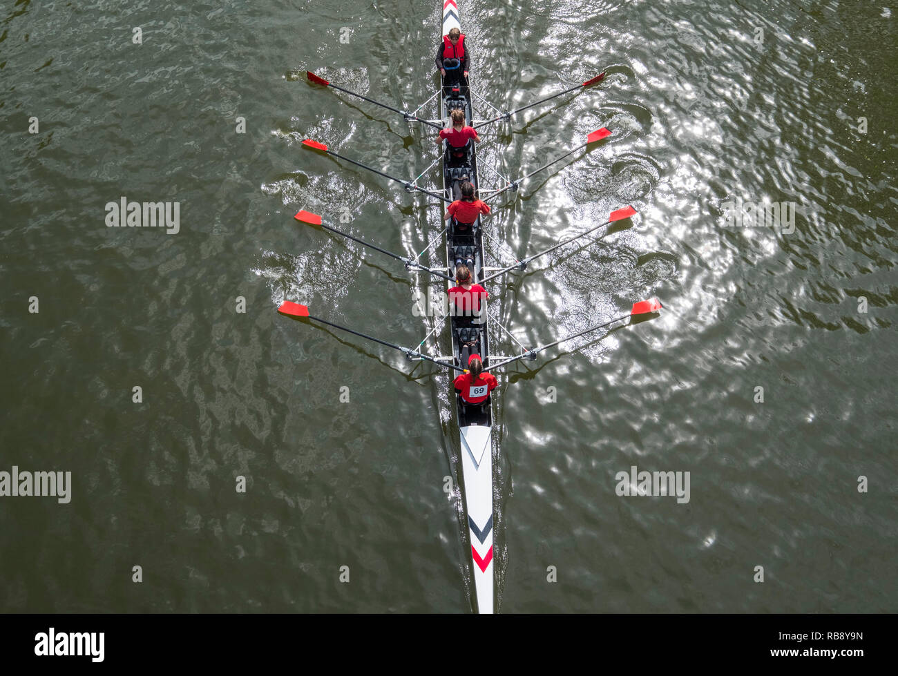 Boat passing under a bridge on the river severn hi-res stock ...