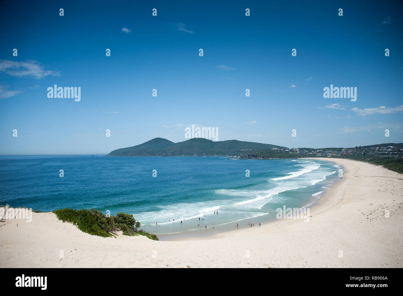 One Mile Beach, Forster. Beautiful sandy beach stretches far into the ...