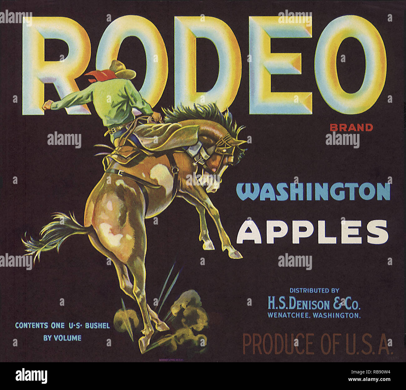 Cowboy and Bronc Label Stock Photo - Alamy