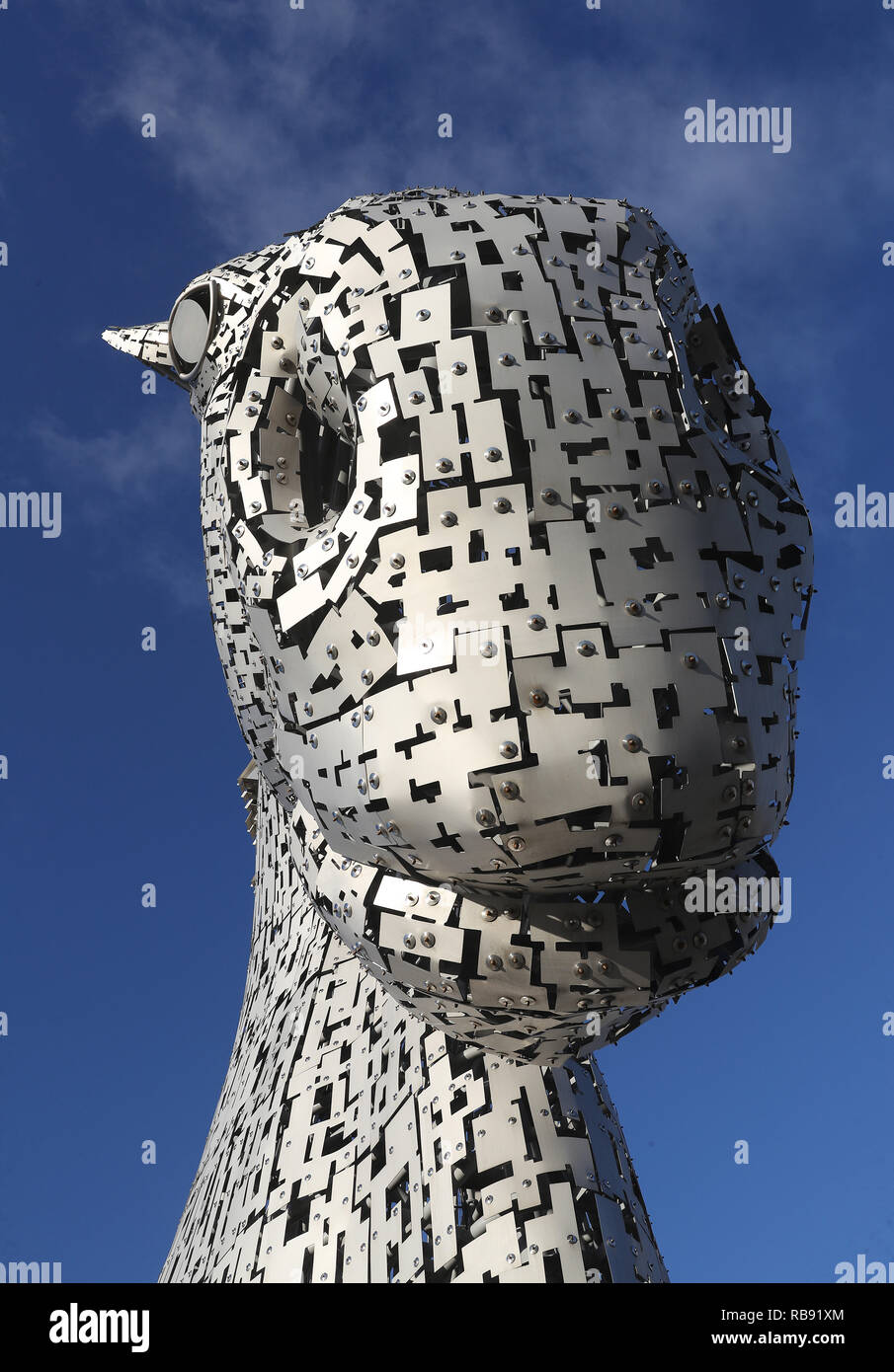 Winter sunshine at the Kelpies on the Forth and Clyde canal at Falkirk ...