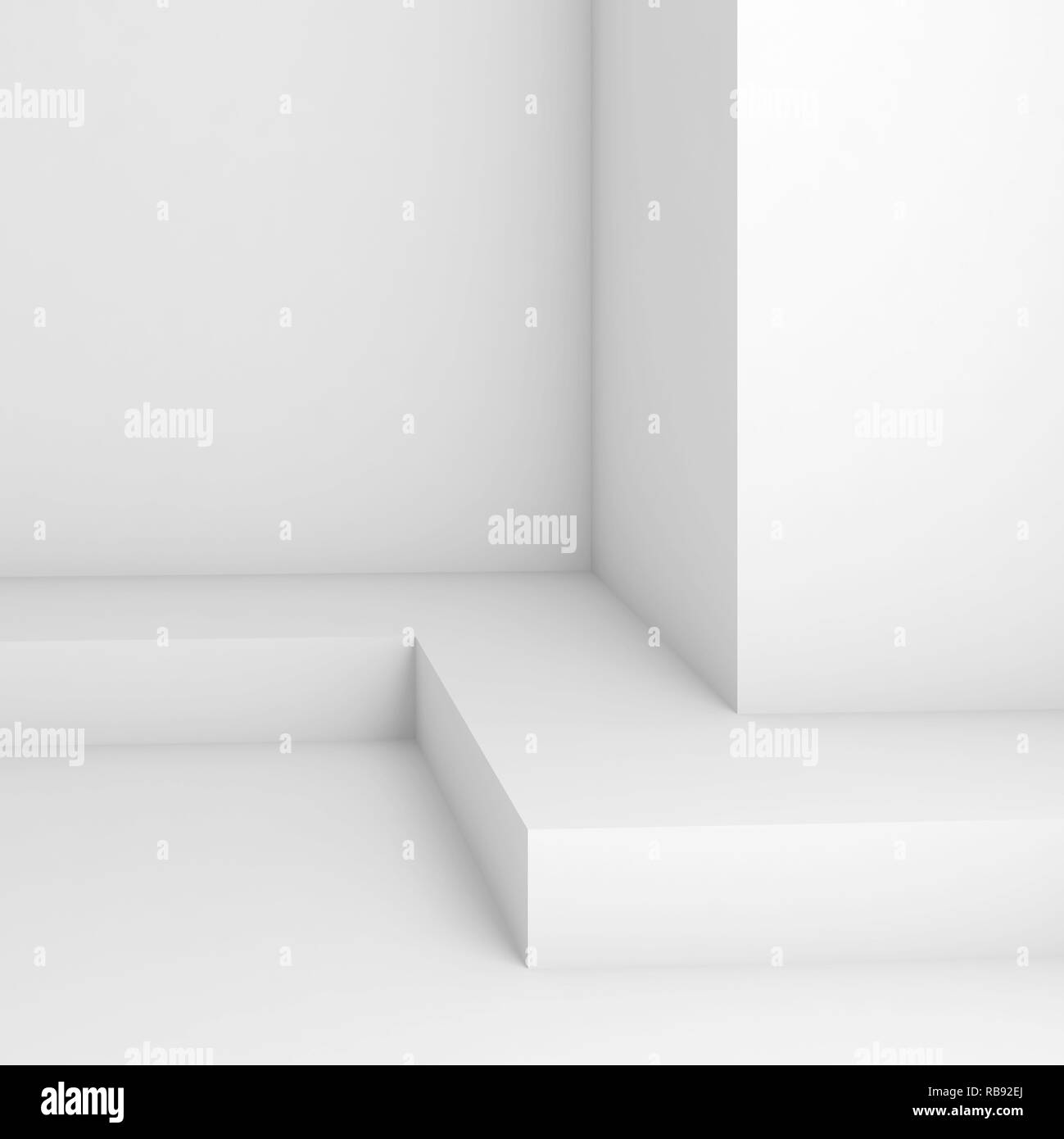 Square white interior fragment with corner structure. 3d render ...