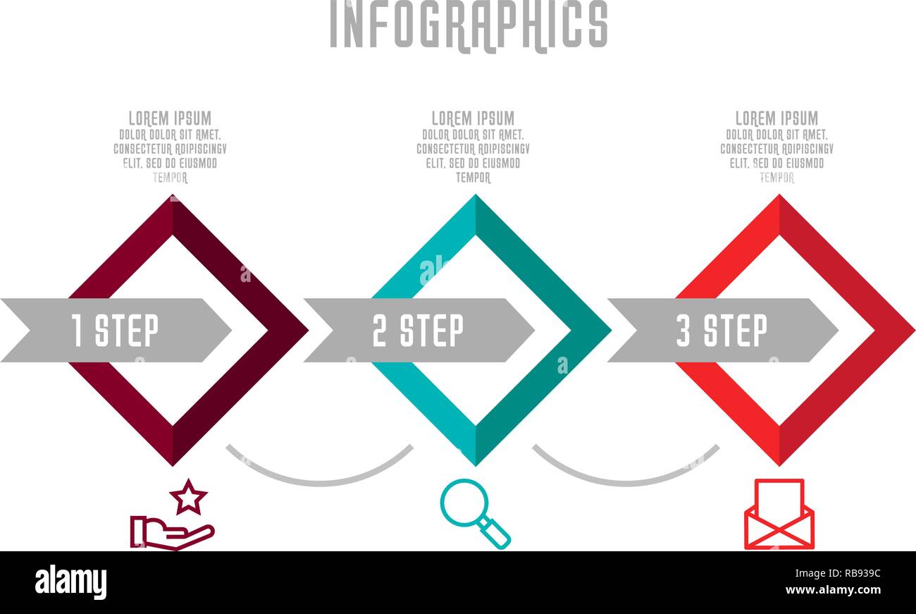 Modern 3D vector illustration. Infographic template with three rhombus ...