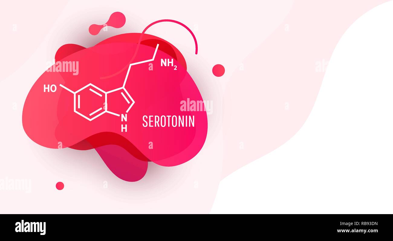 Serotonin hormone structural chemical formula on wave liquid background ...