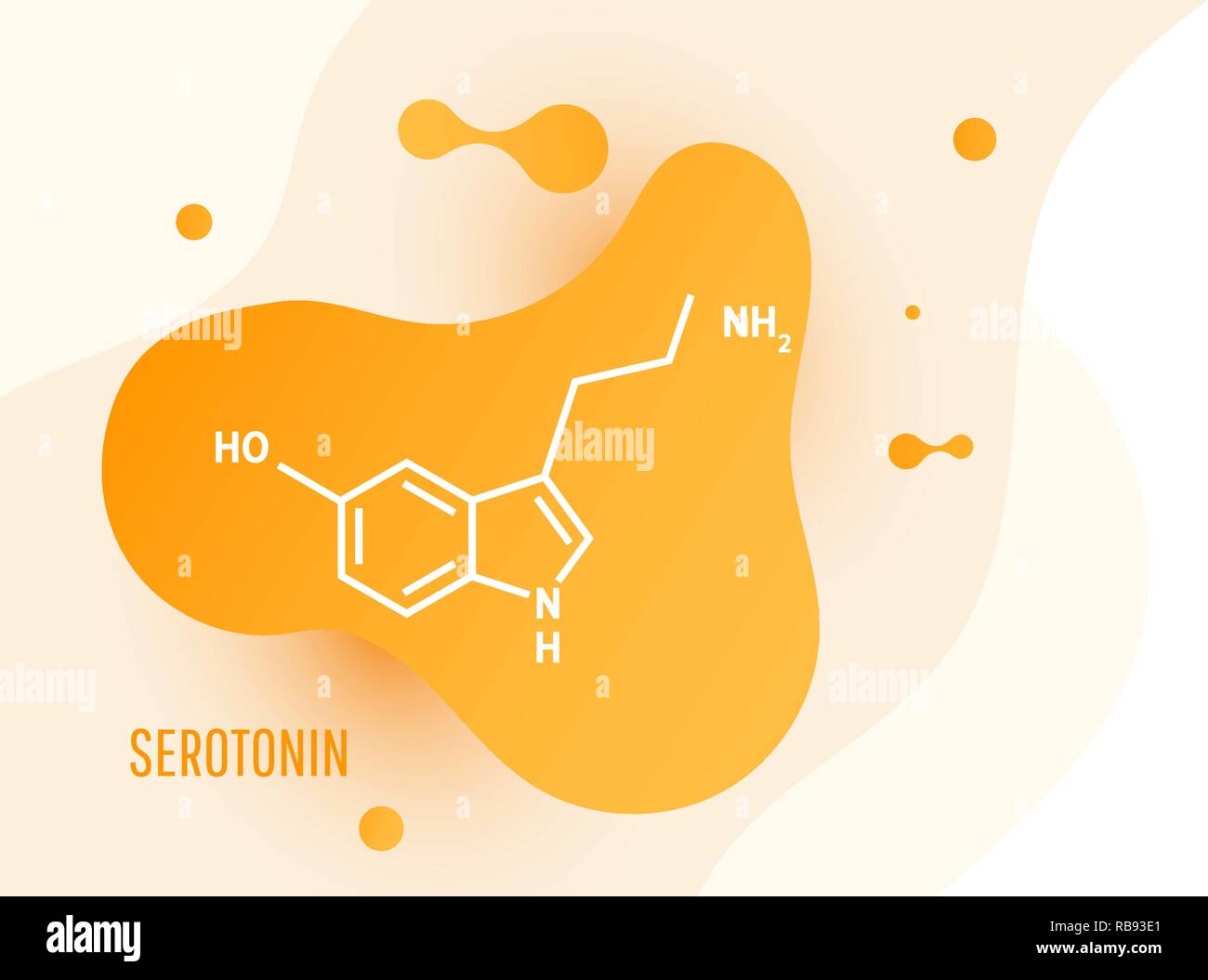 Serotonin hormone structural chemical formula on wave liquid background ...
