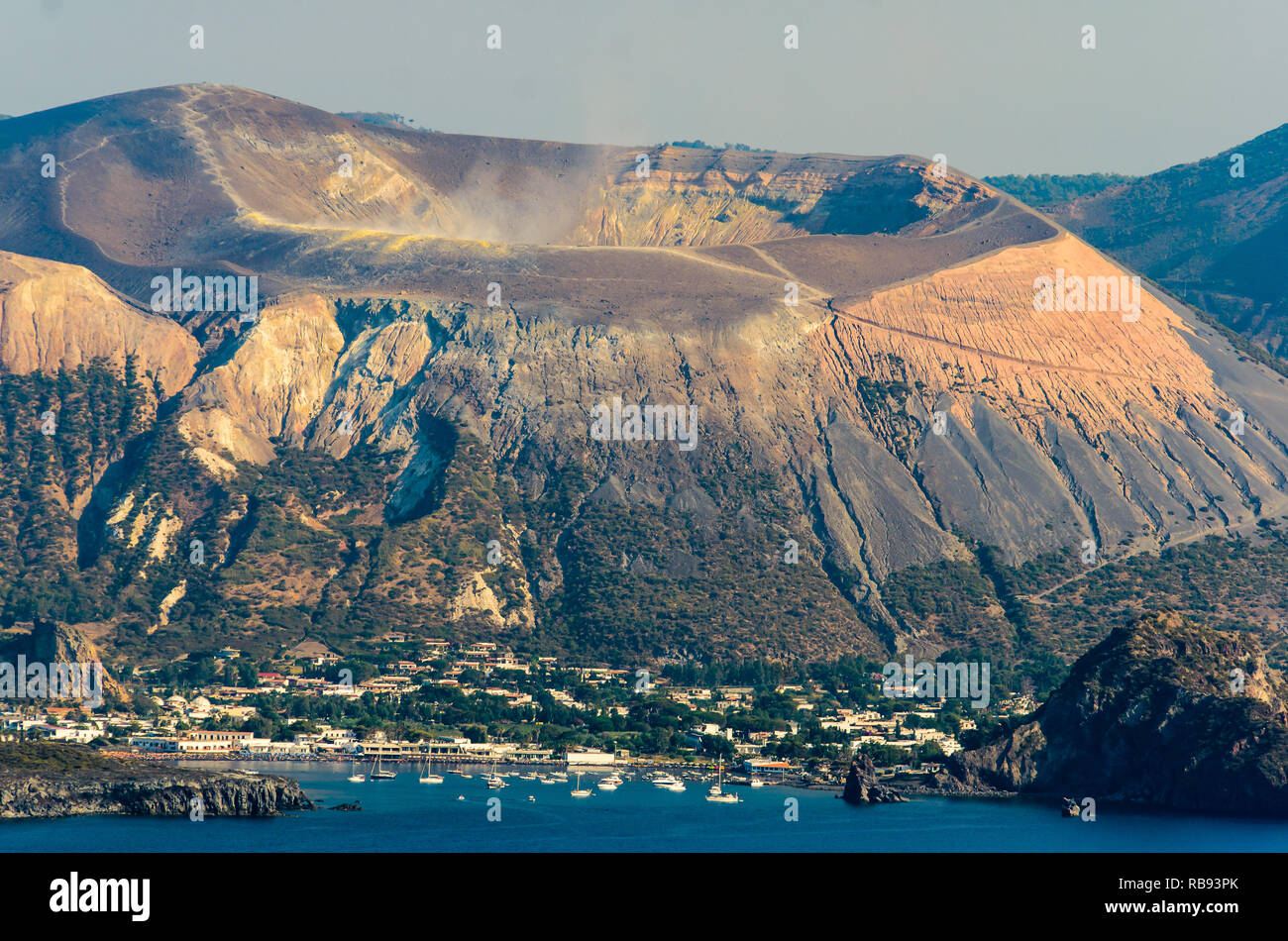 Aerial view of the Island of Vulcano from Lipari in the Aeolian Islands ...