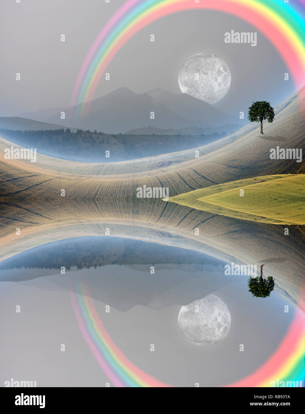 Rainbow over calm lake beauty in nature hi-res stock photography and ...