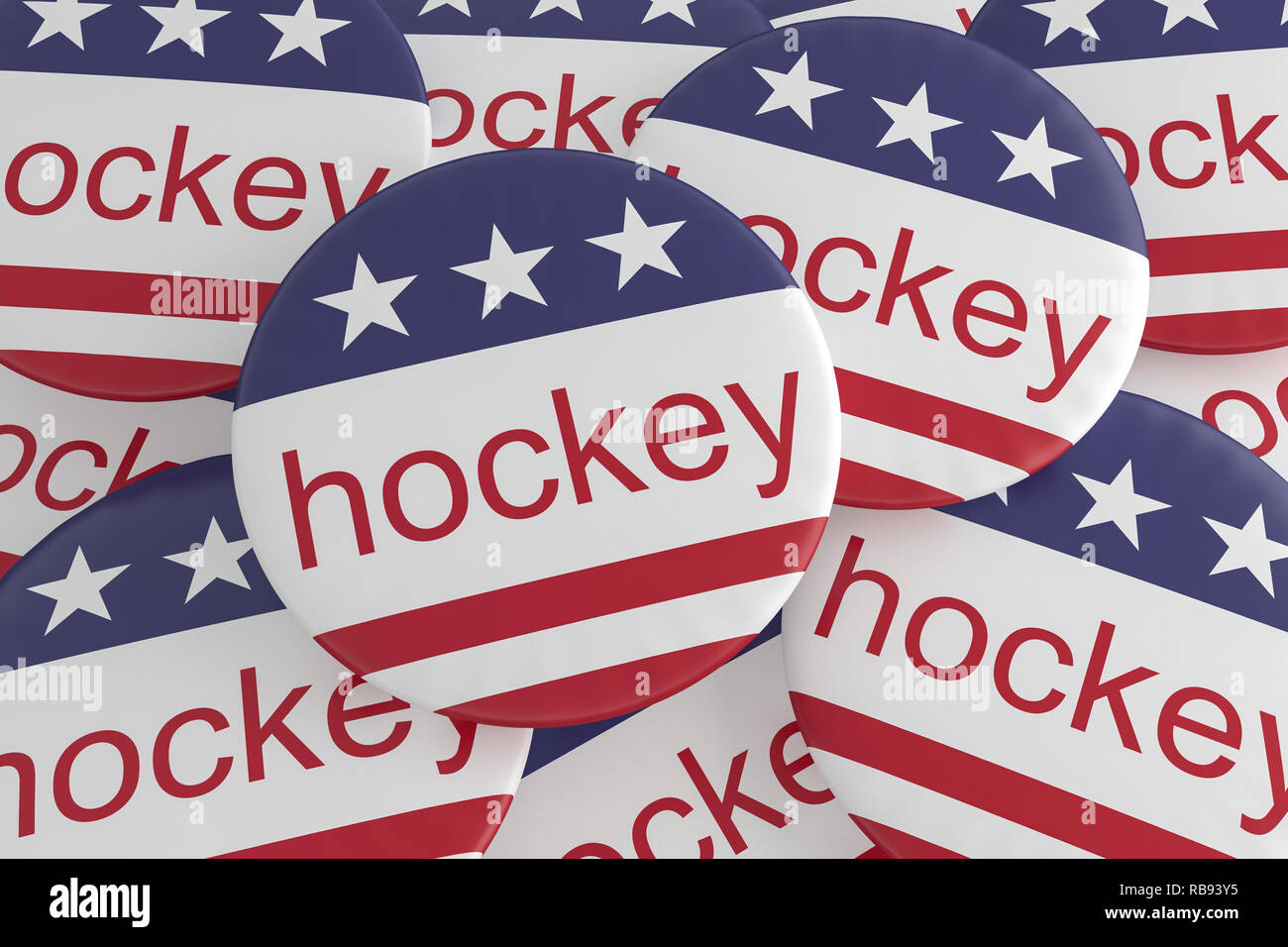 USA Sports Badges: Pile of Hockey Buttons With US Flag, 3d illustration ...