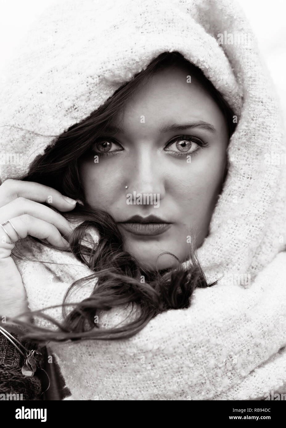 Black and White Covered Girl Stock Photo - Alamy