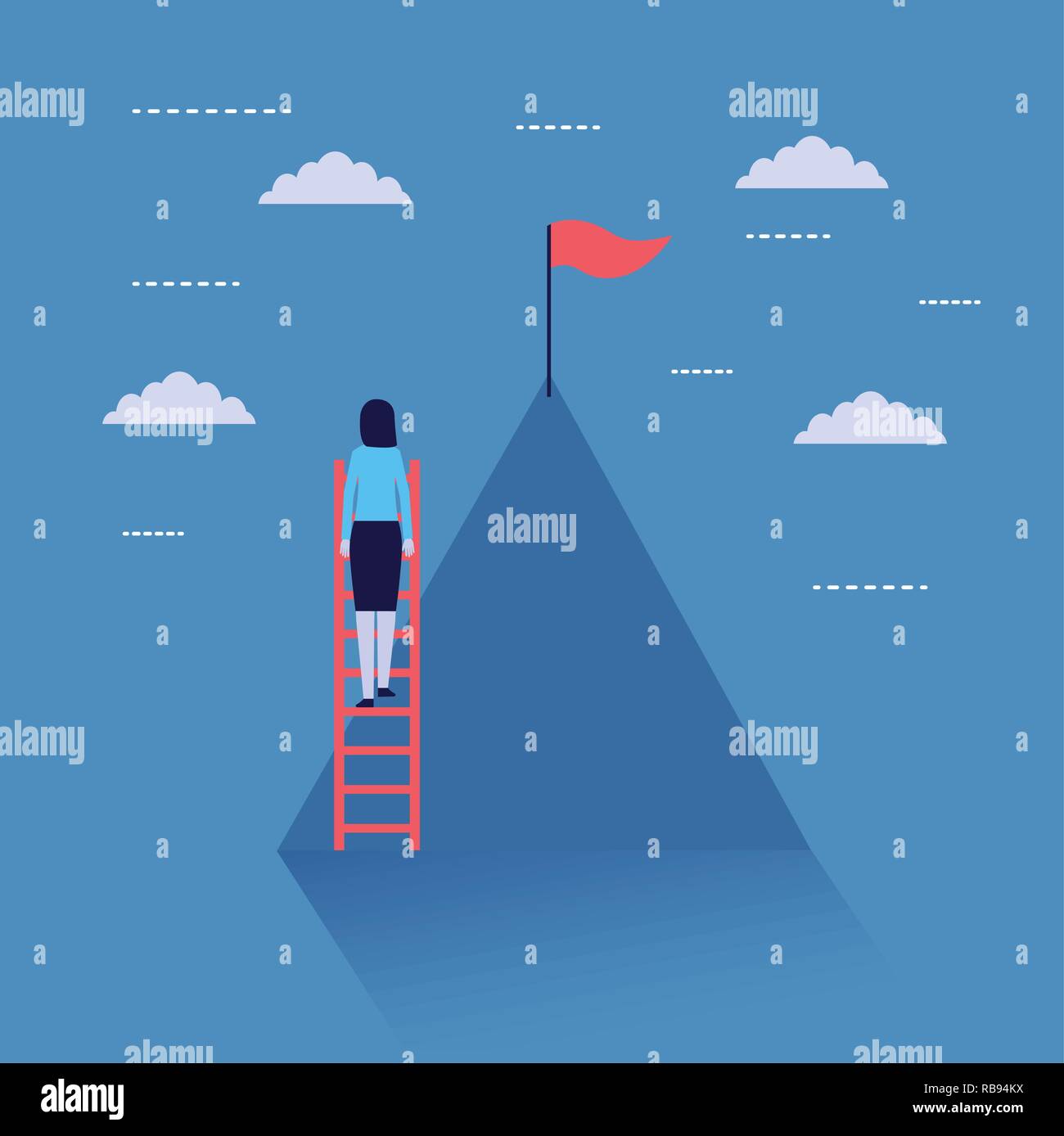 business woman climb mountain stairs flag Stock Vector Image & Art - Alamy