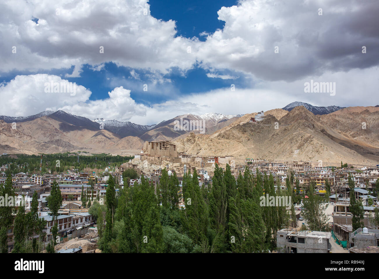 Beautiful view of Leh city and green Indus valley with the Leh palace ...