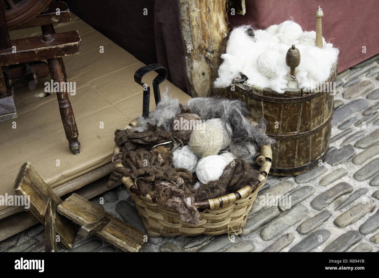 Tools for making wool, traditional objects for virgin wool Stock Photo ...