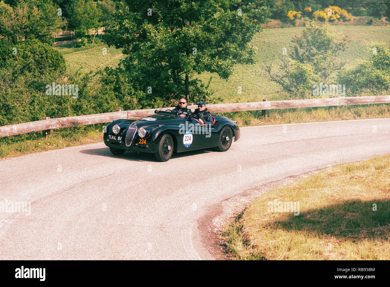 JAGUAR XK 120 OTS 1950 on an old racing car in rally Mille Miglia 2018 ...