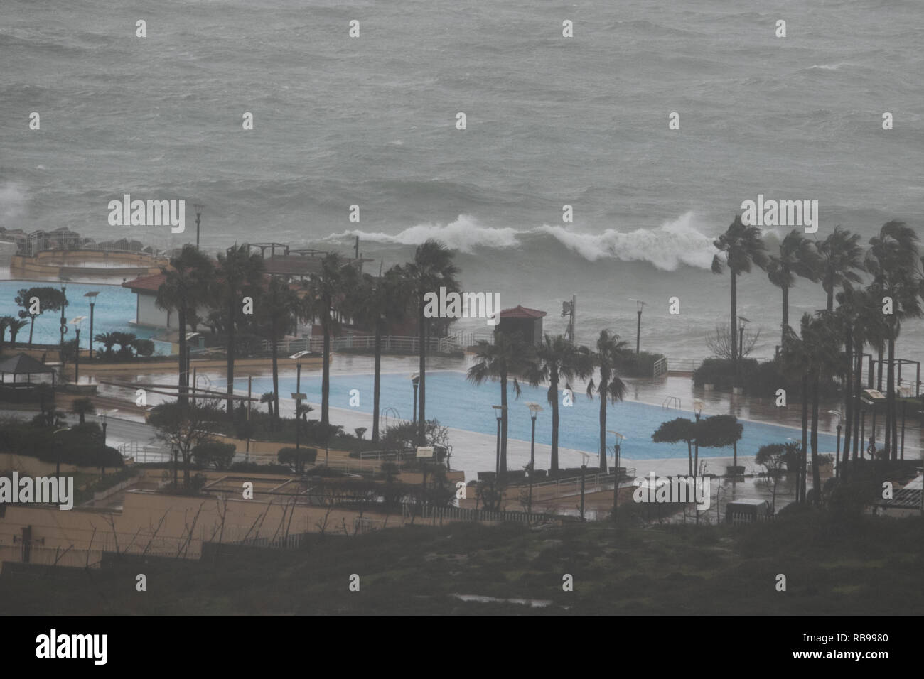 Beirut Lebanon. 8th January 2019. Storm Norma batters Beirut coastline ...