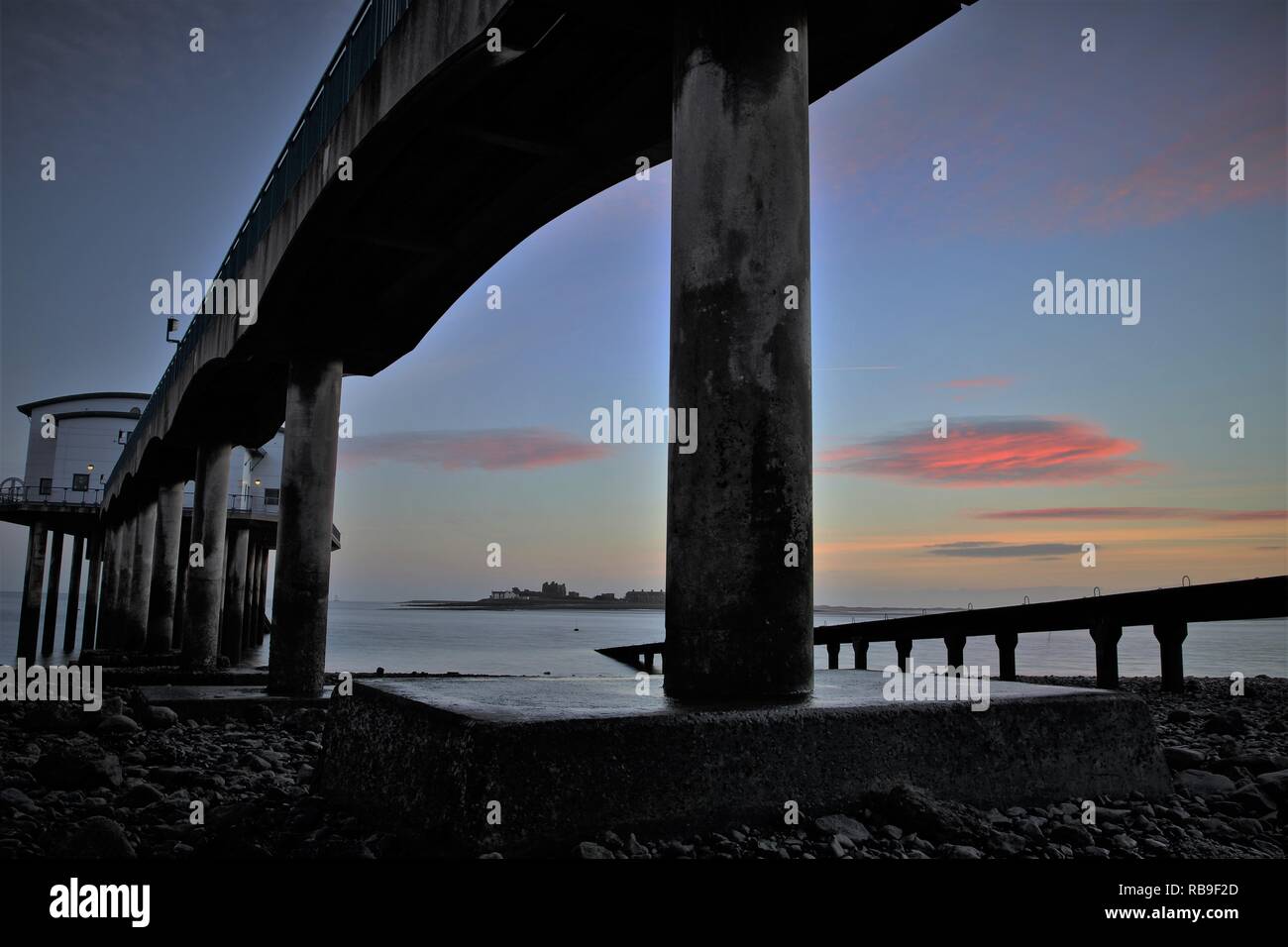 UK Cumbrian Coast, Sunset from Roa Island, view towards Roa Island ...
