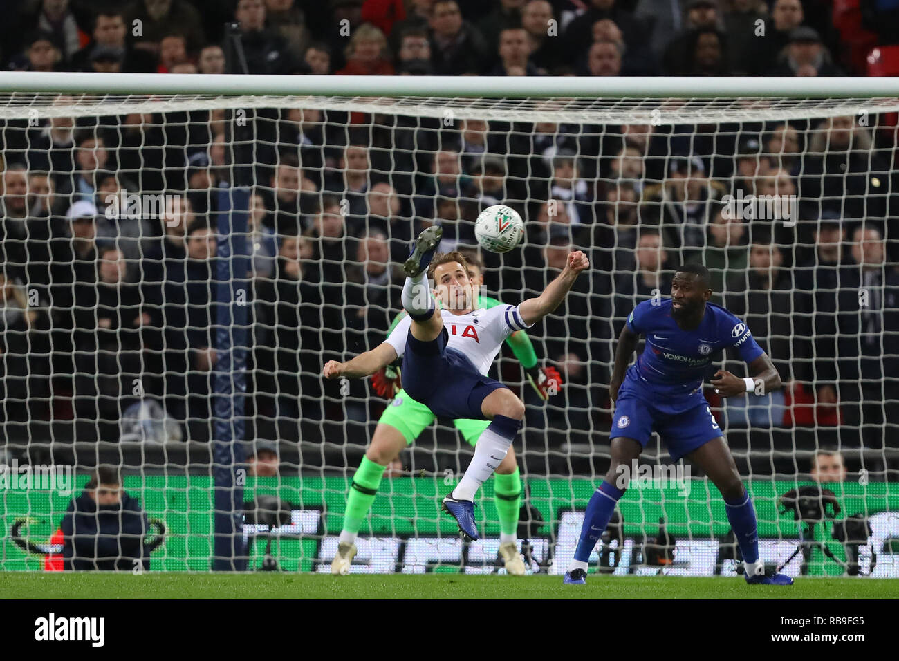 London, UK. 8th January, 2019. Harry Kane of Tottenham Hotspur directs ...