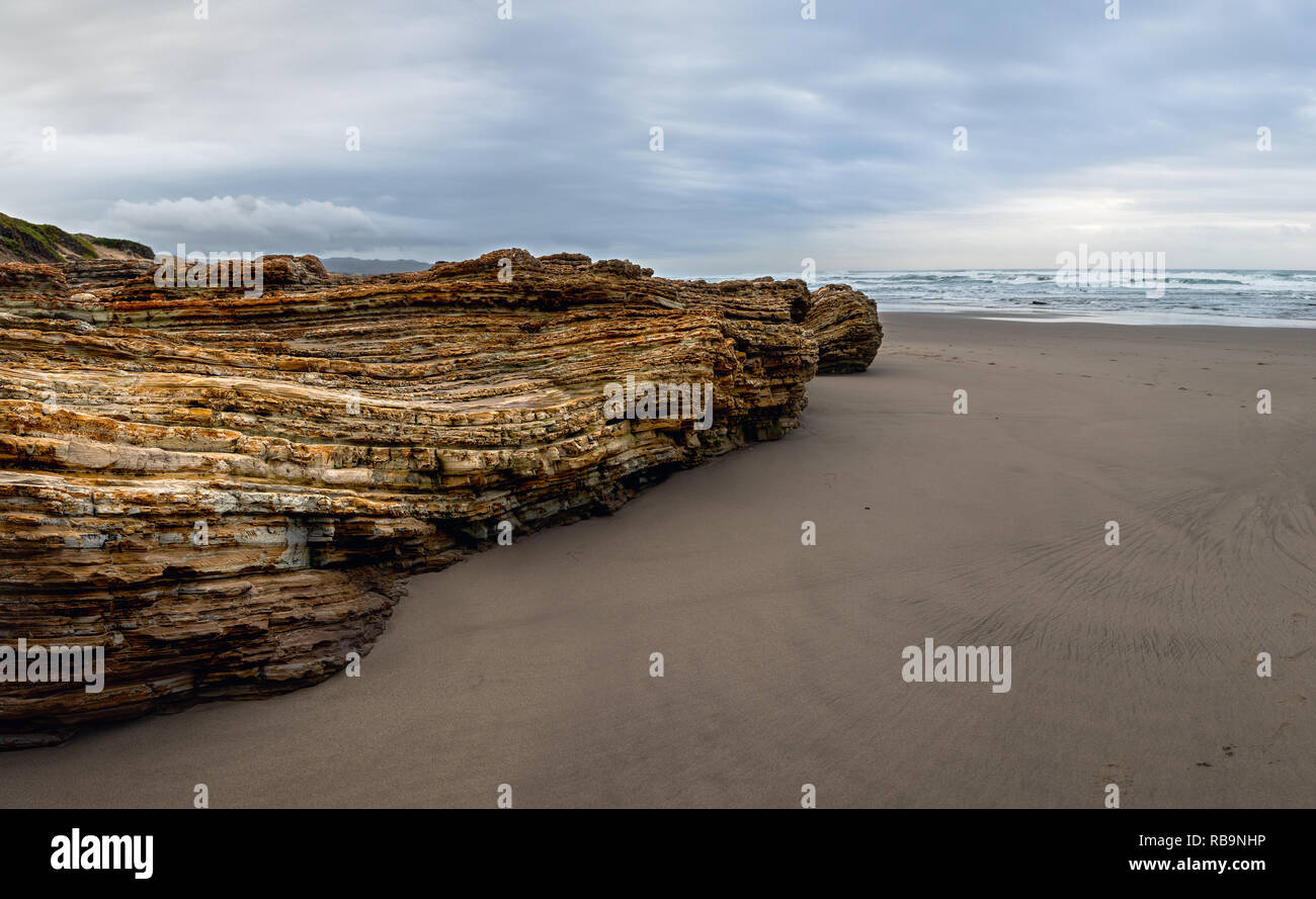 Scenic View of sand beach with big cliffs, California Coastline Stock ...