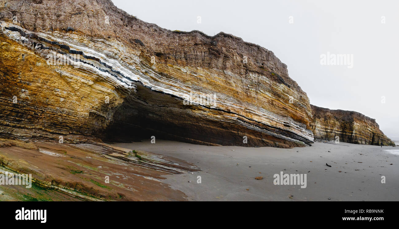 Scenic View of sand beach with big cliffs, California Coastline Stock ...