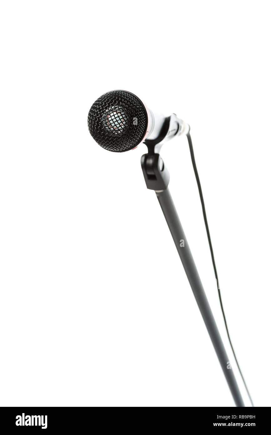 close up view of electric microphone isolated on white Stock Photo - Alamy