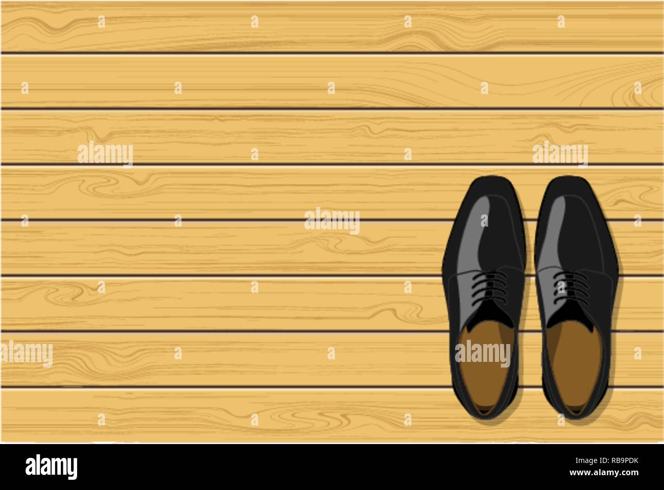Top view of black leather men's shoes on wooden background, vector ...