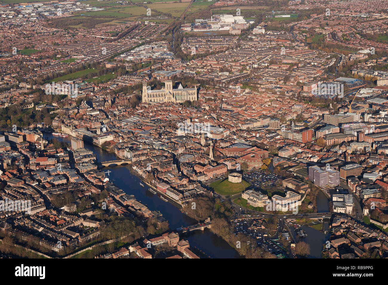 An aerial photo of York City Centre, the Minster, and the river Ouse ...