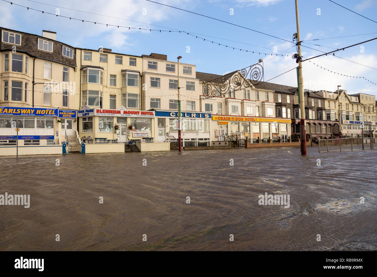 Blackpool central promenade under water from a winter storm. More ...