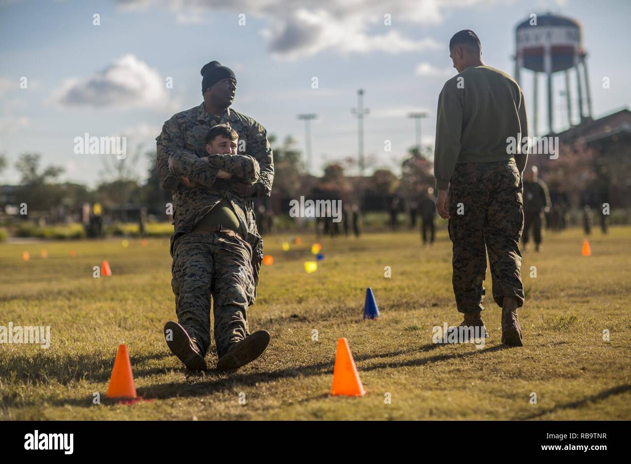 A Marine with Marine Forces Reserve conducts a buddy drag during the ...
