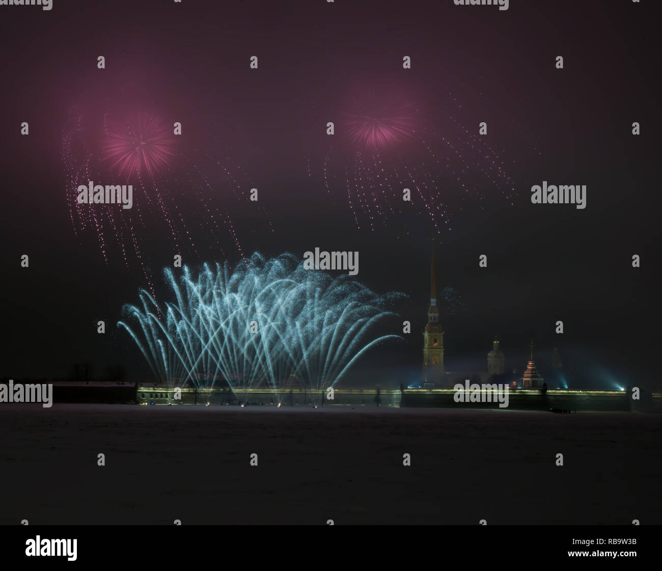 Fireworks in the night sky of Petersburg Stock Photo - Alamy