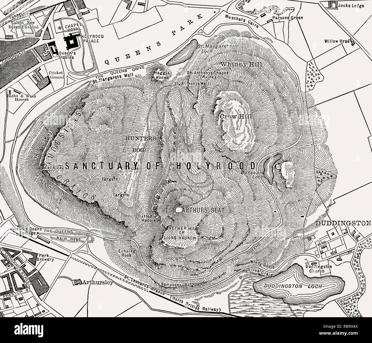 Ground plan of Arthur's Seat, Edinburgh, Scotland, 19th century Stock ...