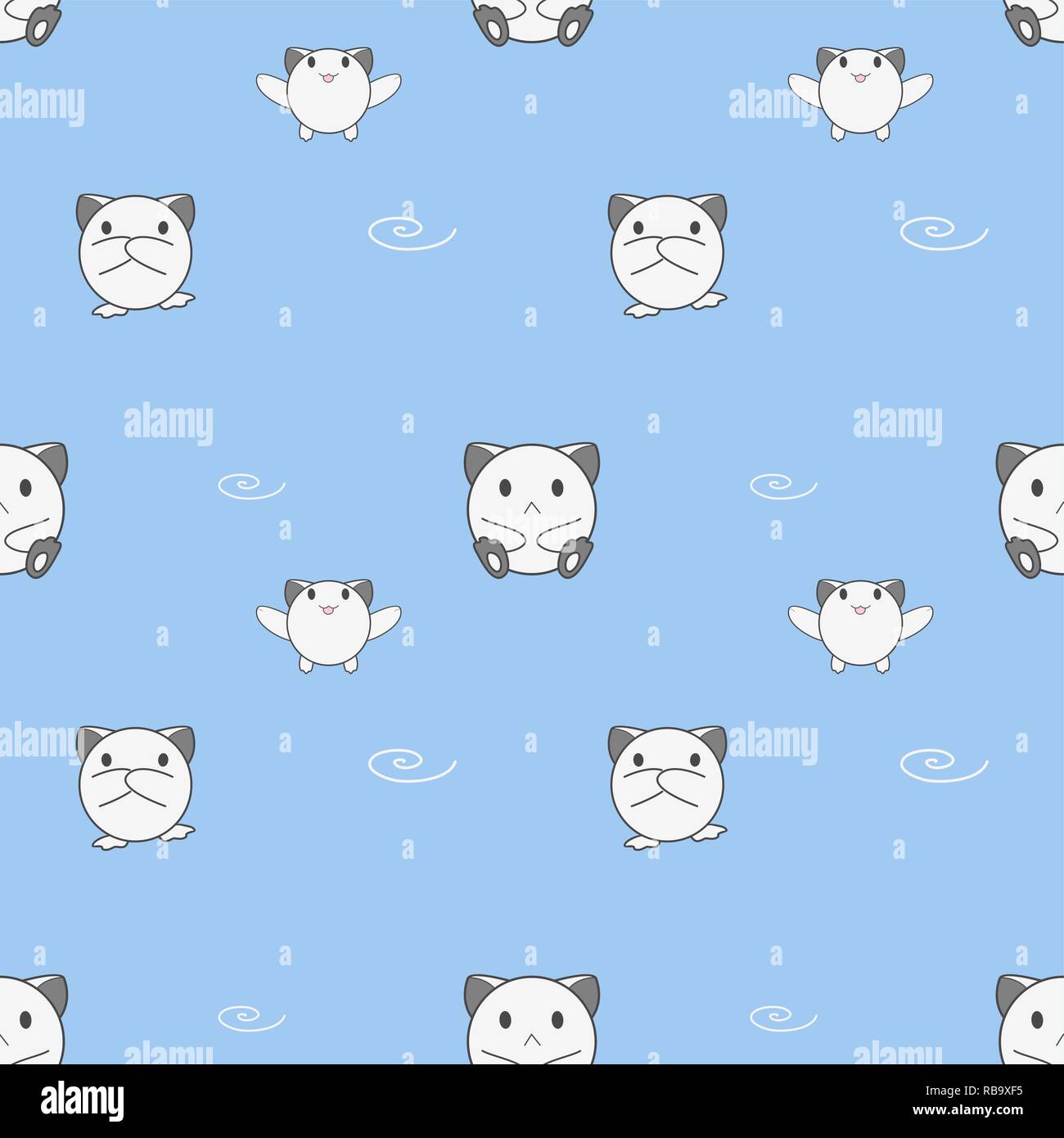 Seamless pattern, cute baby animals on blue background, vector ...