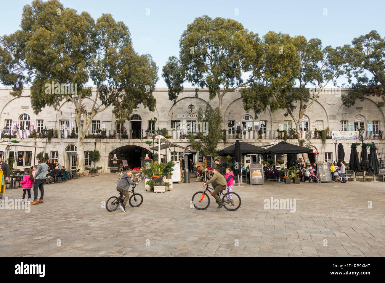 Gibraltar rock. Children playing on Grand Casemates Square, Rock of ...