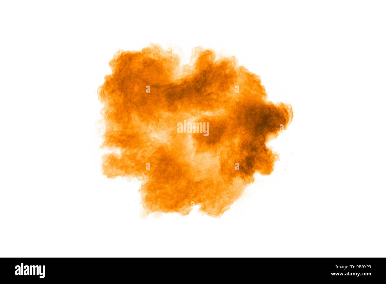 Abstract deep brown dust explosion on white background. Freeze motion ...