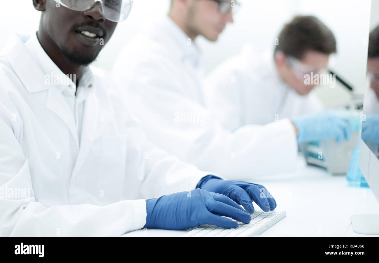 background image of a group of scientists at the laboratory table Stock ...