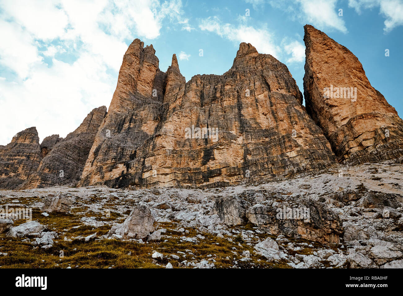 Sexten Dolomites mountains near Tre Cime di Lavaredo. Cloudy ski on ...