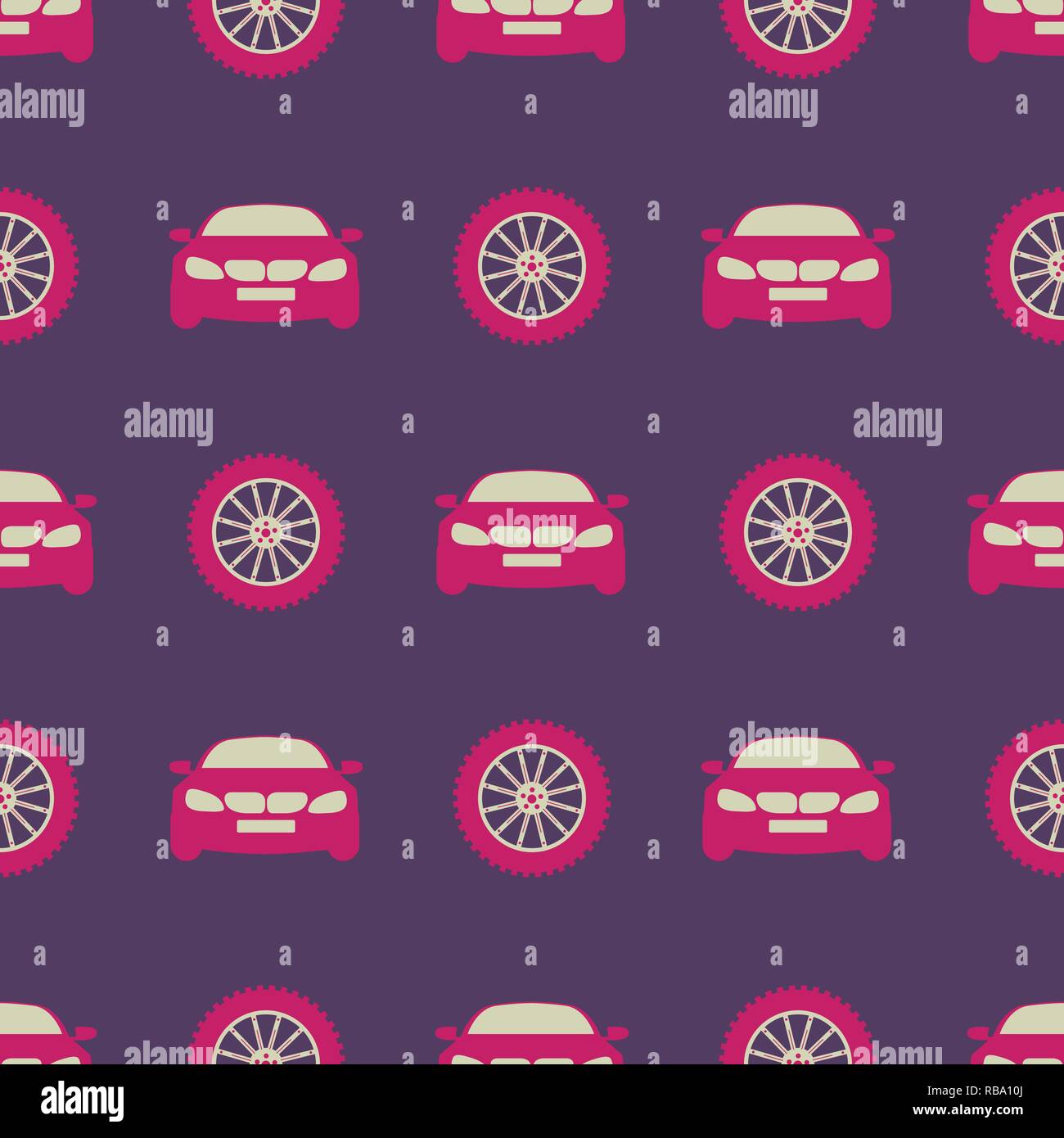 Seamless pattern with cars and wheels. Automotive background. Transport ...