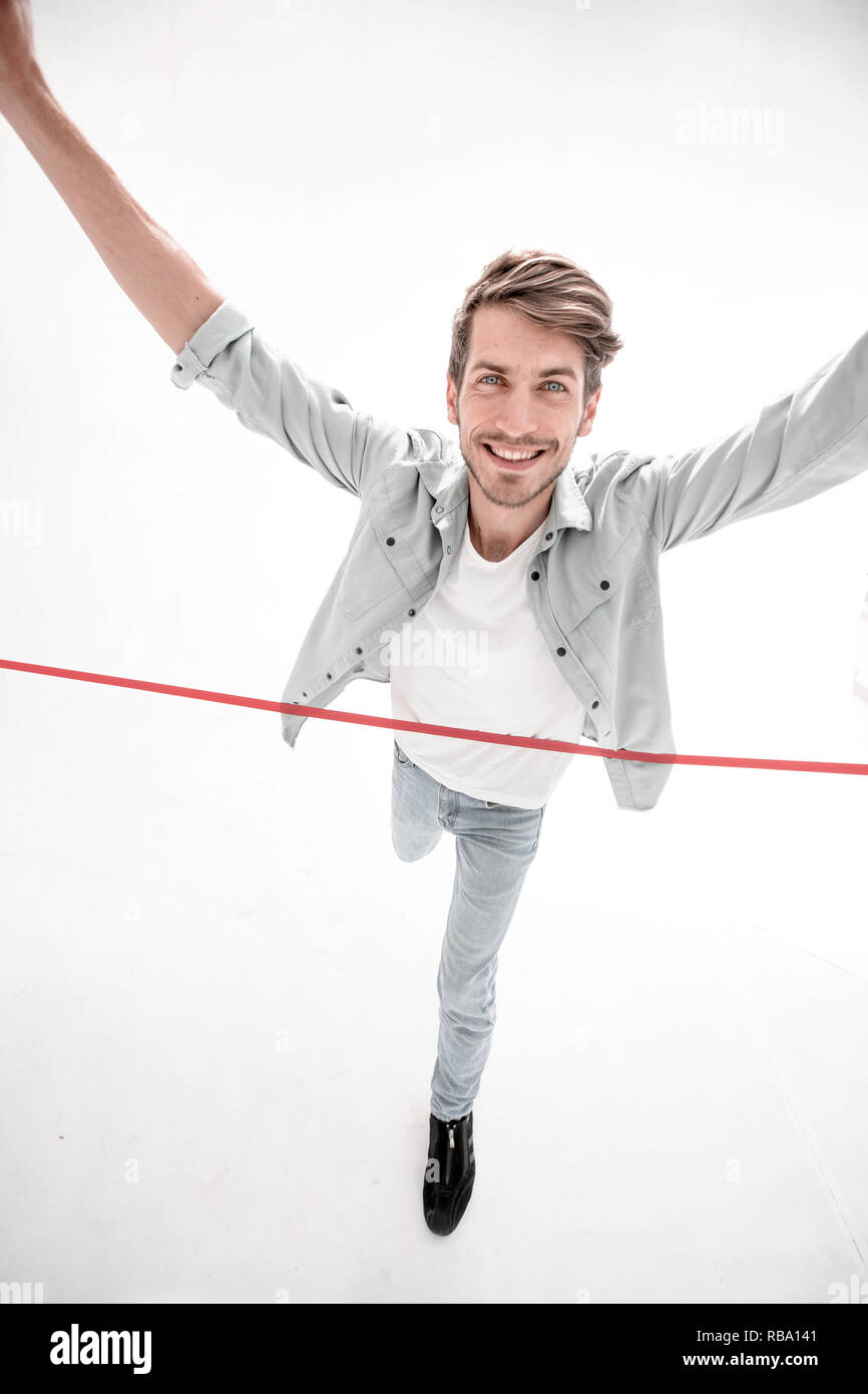 man running at the finish line Stock Photo - Alamy