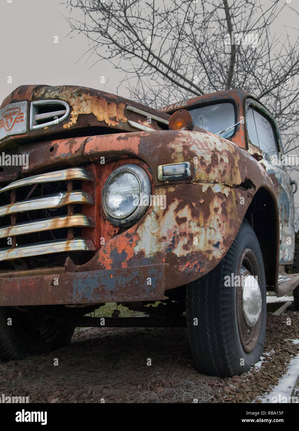 Antique, rust American pick-up truck. Front view Stock Photo - Alamy