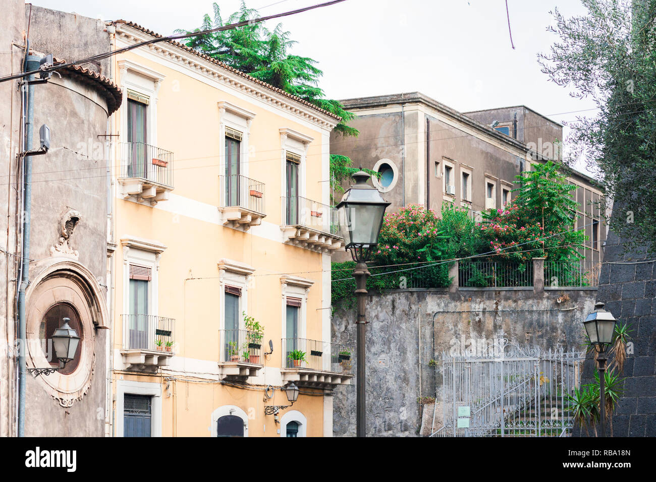 Travel to Italy - historical street of Catania, Sicily, facade of ...