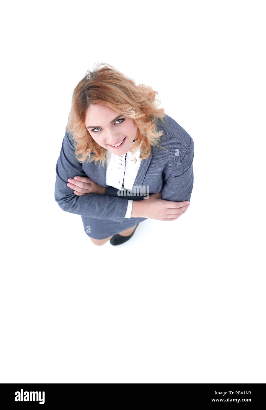 business woman steps forward and looks at the camera Stock Photo - Alamy