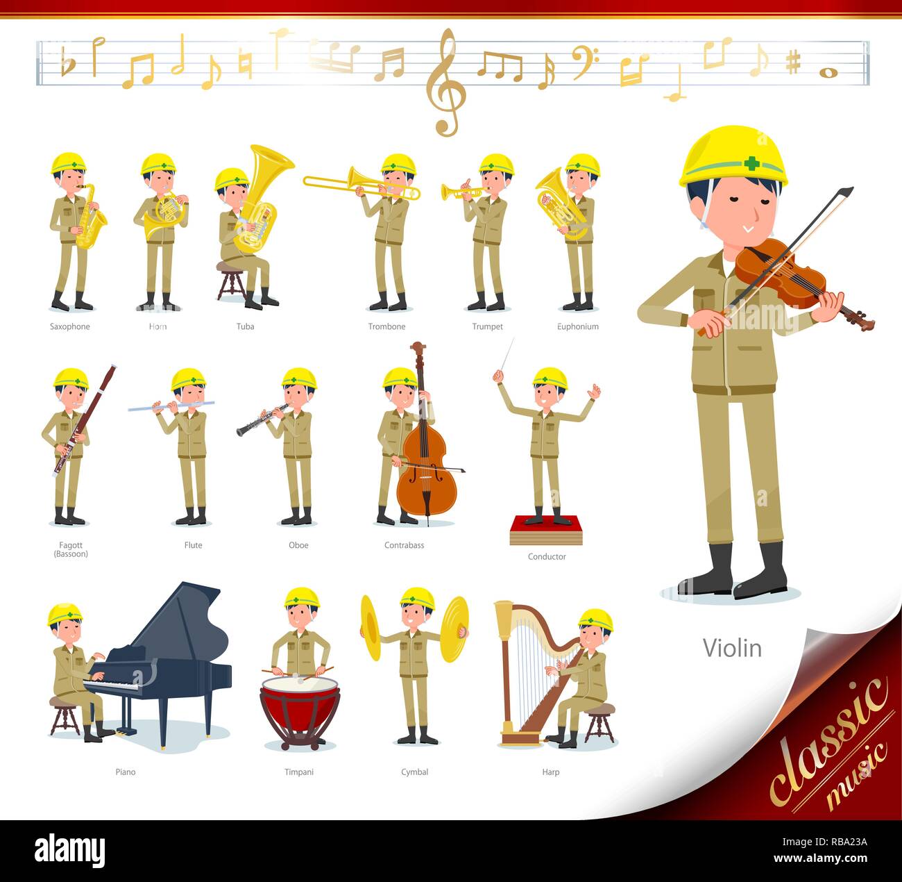 A set of working man on classical music performances.There are actions ...