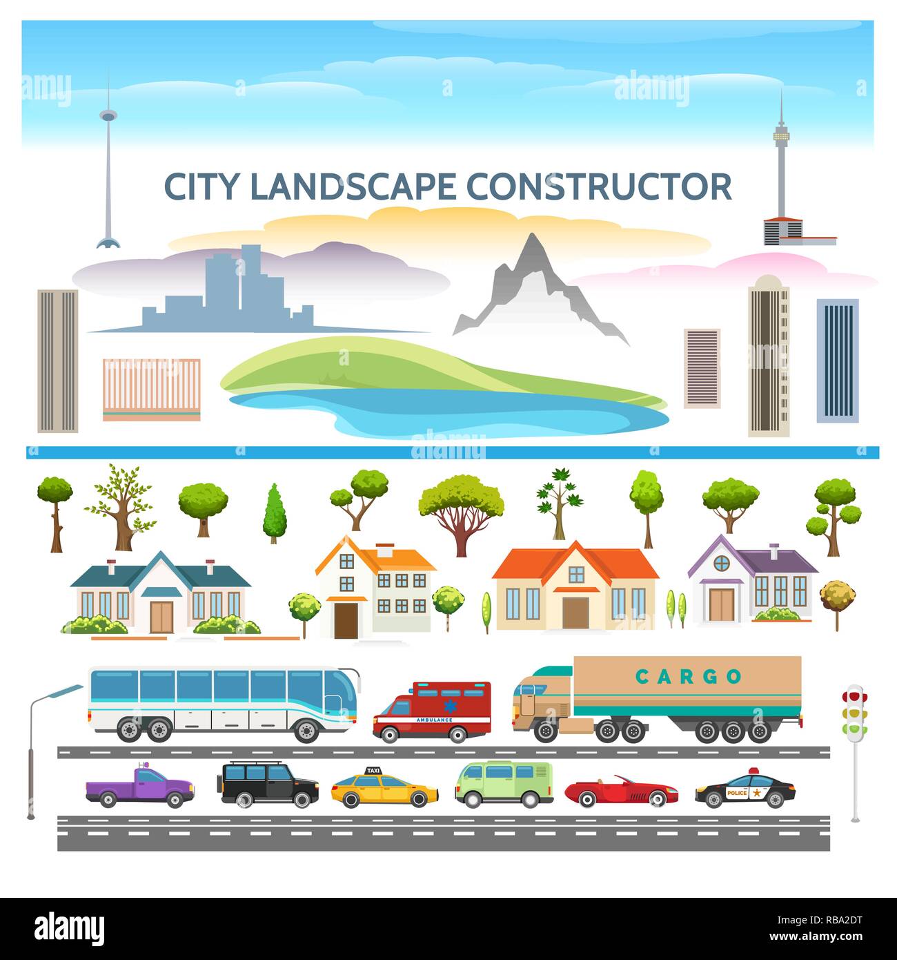 Landscape constructor. City constructor vector set of forest with ...