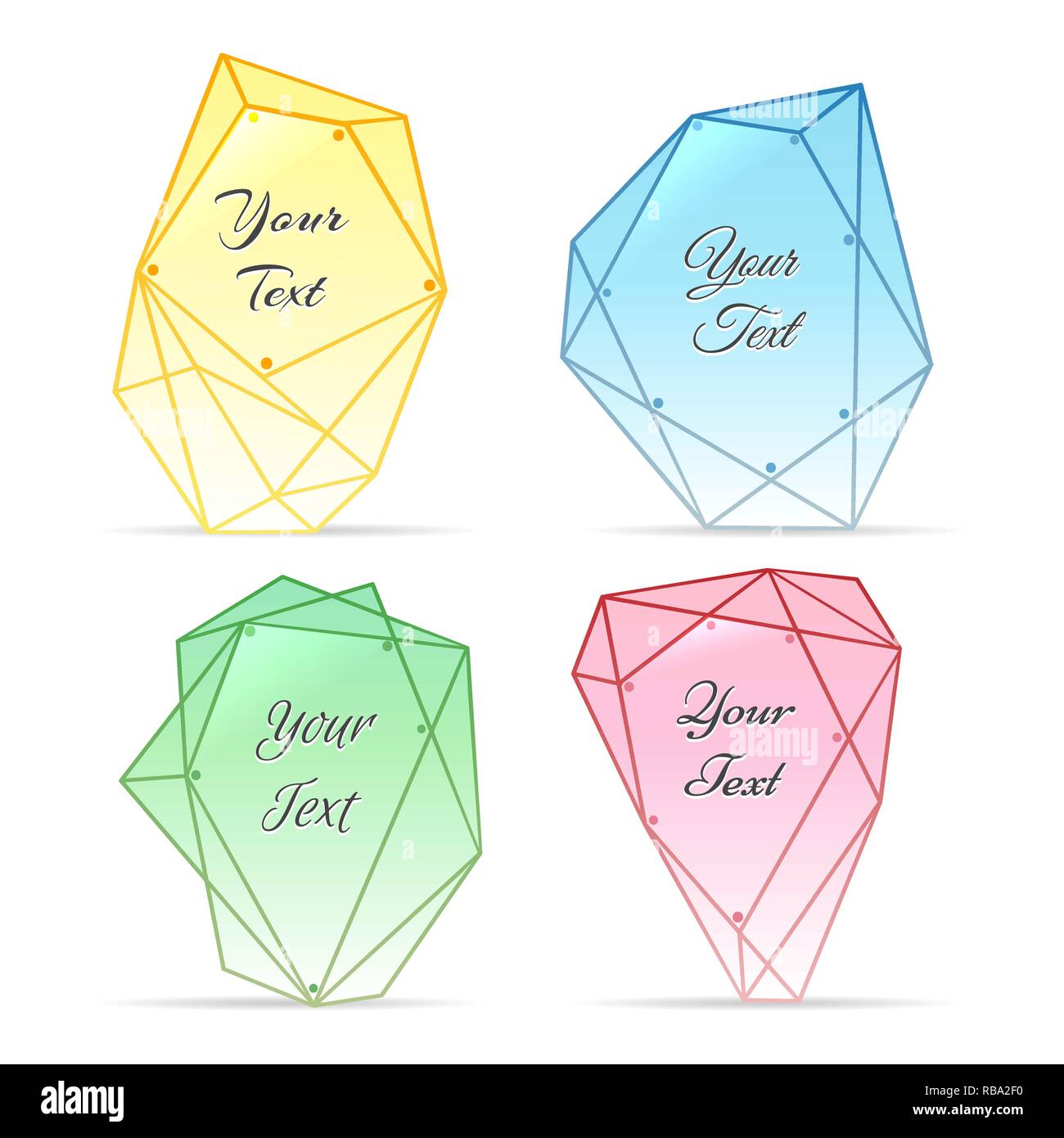 Polygonal crystal frames. Diamond shapes vector frame set, geometric ...