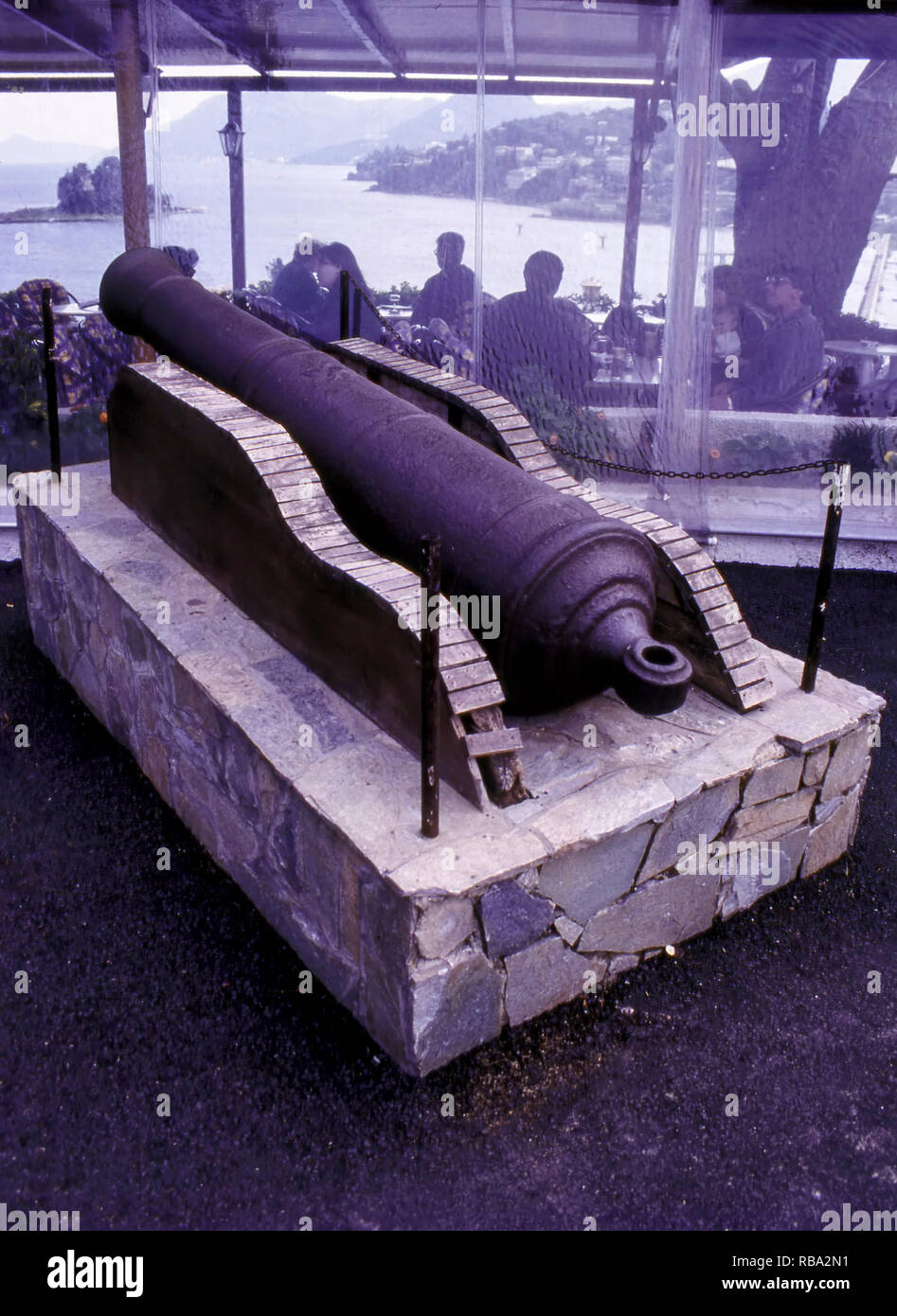 Russian Cannon at the Kanoni Viewpont with the Mouse island at the ...