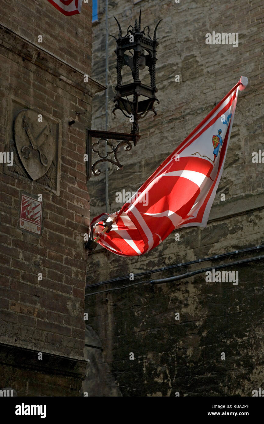 Contrade flag flying, Via dei Rossi, Contrada della Giraffa, Siena ...