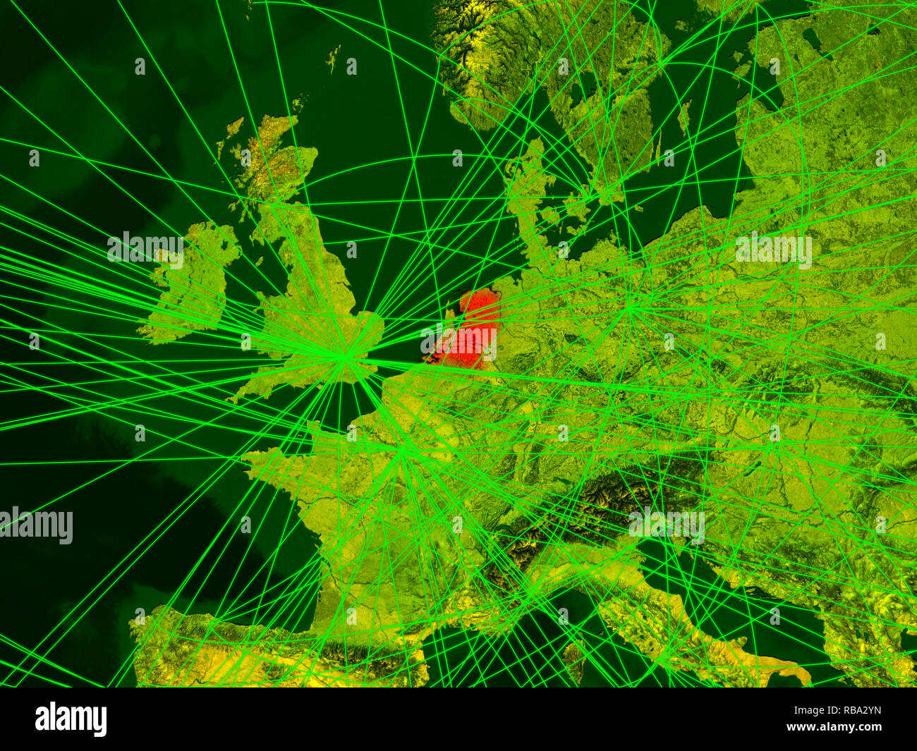 Netherlands on digital map with networks. Concept of international ...