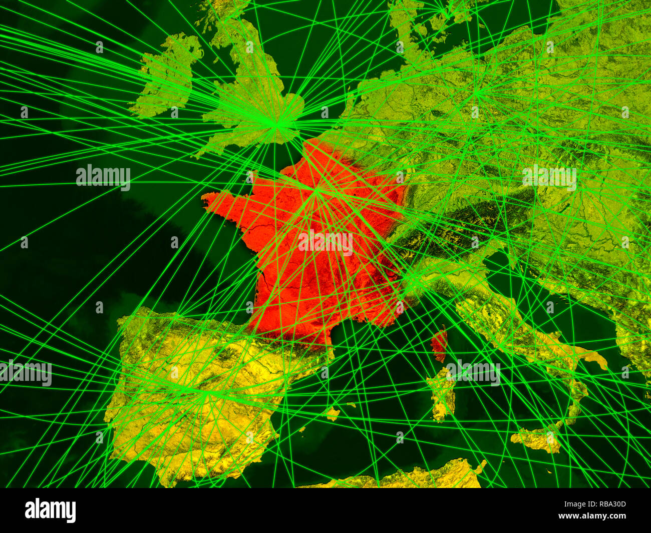 France on digital map with networks. Concept of international travel ...