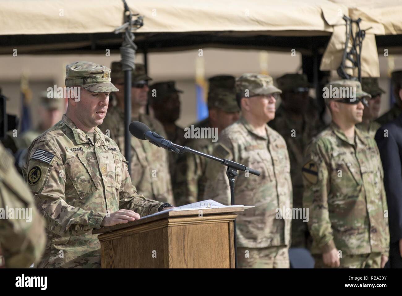 U.S. Army Maj. Eric Young, the master of ceremonies for the 29th ...