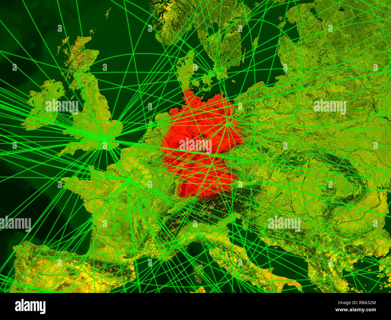 Germany on digital map with networks. Concept of international travel ...