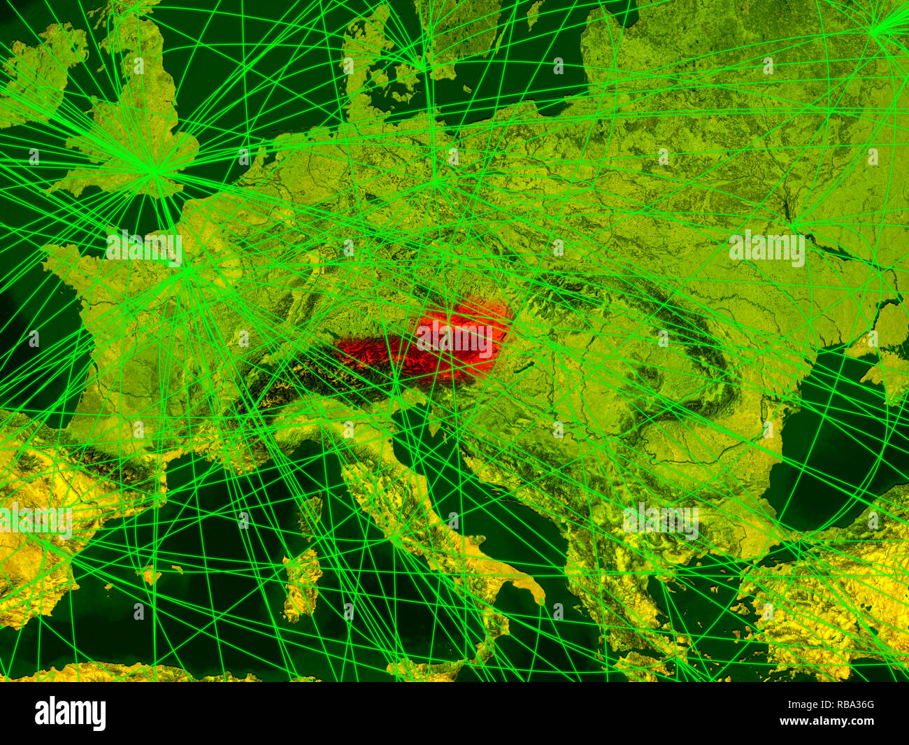 Austria on digital map with networks. Concept of international travel ...