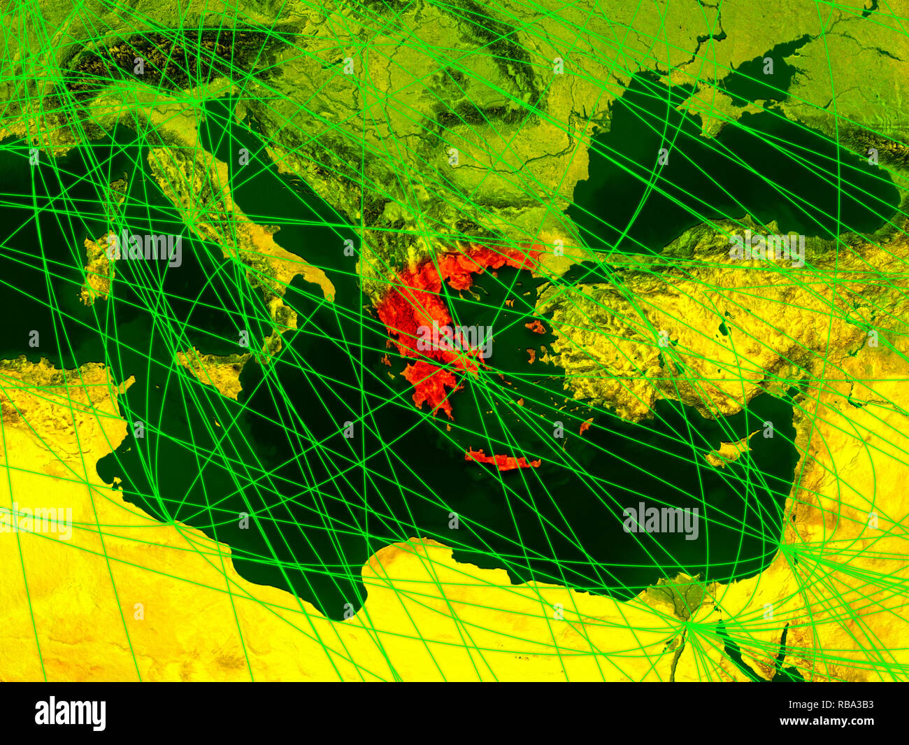 Greece on digital map with networks. Concept of international travel ...